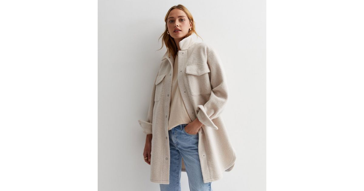 Cream Wool Effect Double Pocket Shacket | New Look