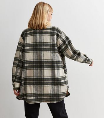 Cream Check Brushed Pocket Front Shacket | New Look