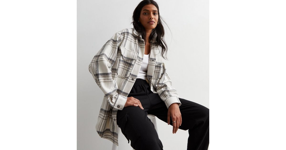 Light Grey Check Double Pocket Shacket | New Look