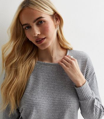 Pale Grey Ribbed Knit Batwing Top | New Look