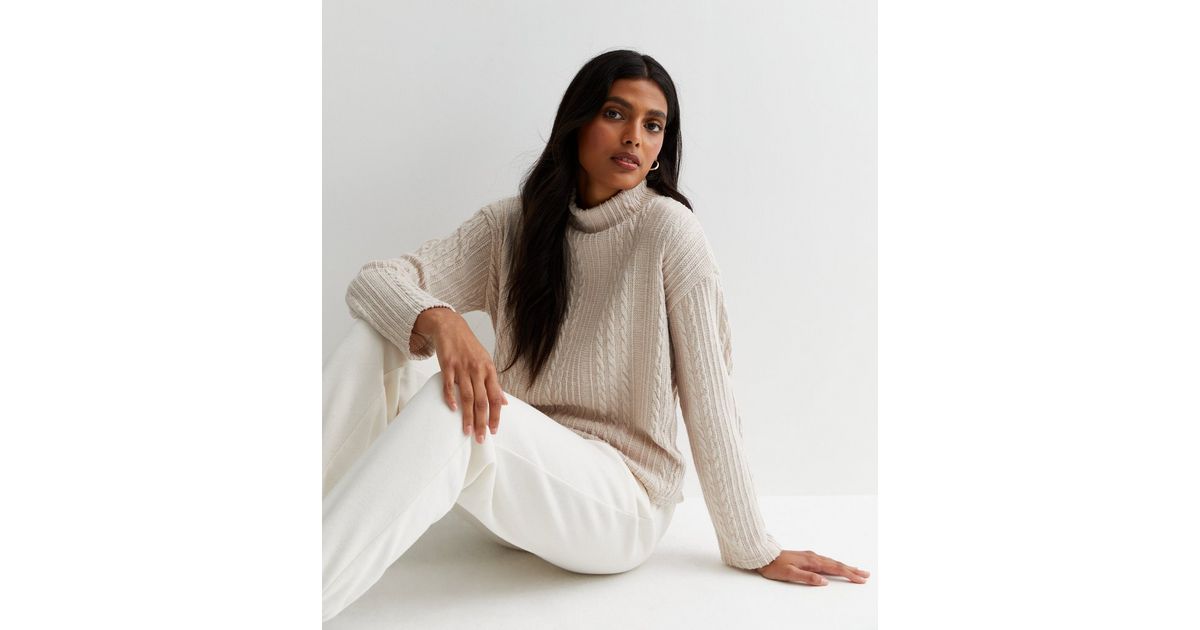 Cream Cable Knit High Neck Boxy Jumper | New Look