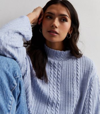 Blue Cable Knit High Neck Boxy Jumper | New Look