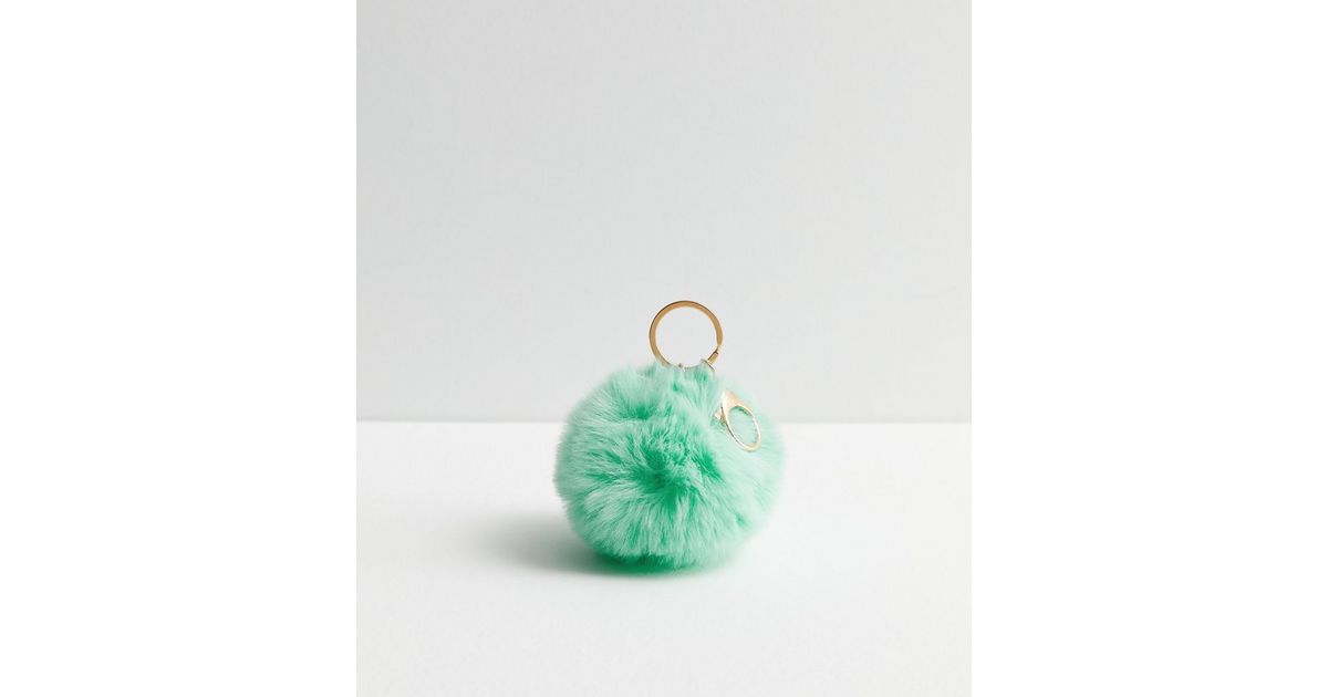 Green Faux Fur Pom Pom Bag Charm | New Look