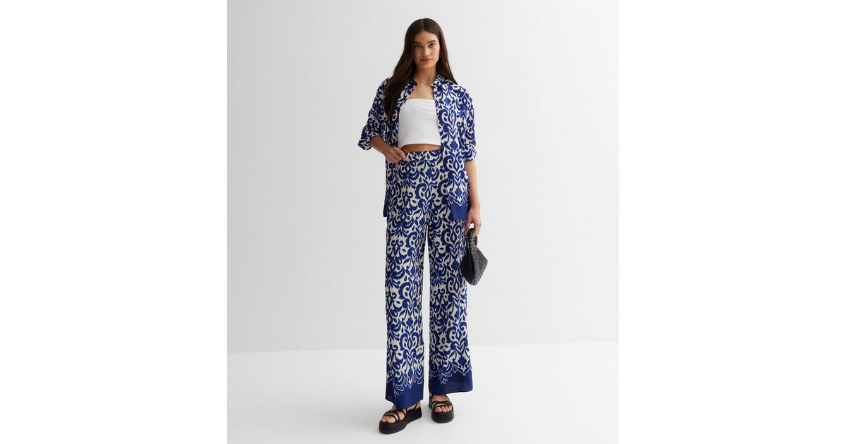 Blue Tile Print Wide Leg Trousers | New Look