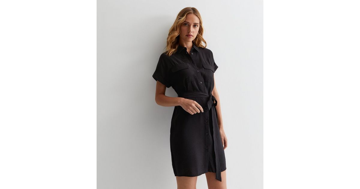 Black Utility Mini Shirt Dress | New Look