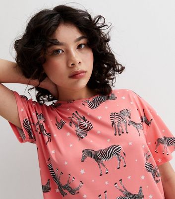 Girls Coral Soft Touch Short Pyjama Set with Zebra Print | New Look