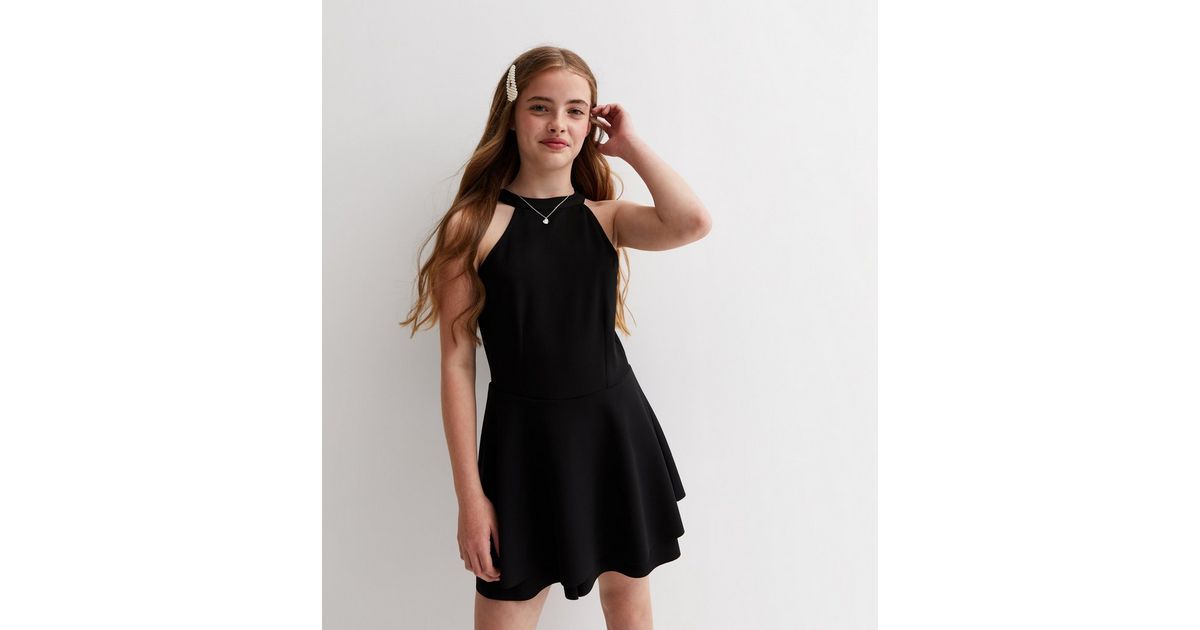 Girls Black Scuba Halter Playsuit | New Look
