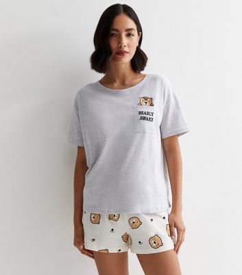 Light Grey Short Pyjama Set with Bear Print | New Look