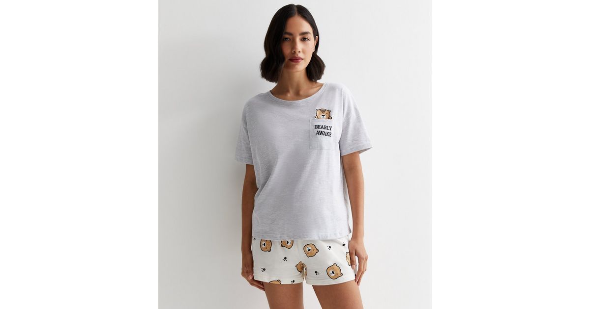 Light Grey Short Pyjama Set with Bear Print | New Look