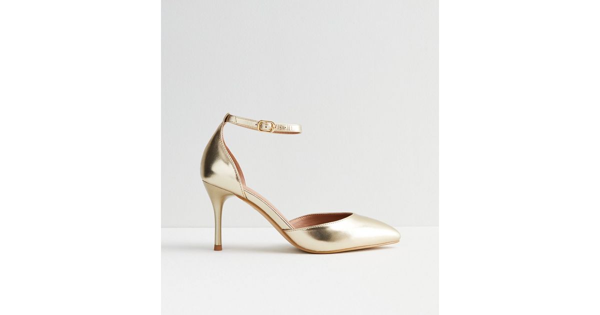 Extra Wide Fit Gold Stiletto Heel Court Shoes | New Look