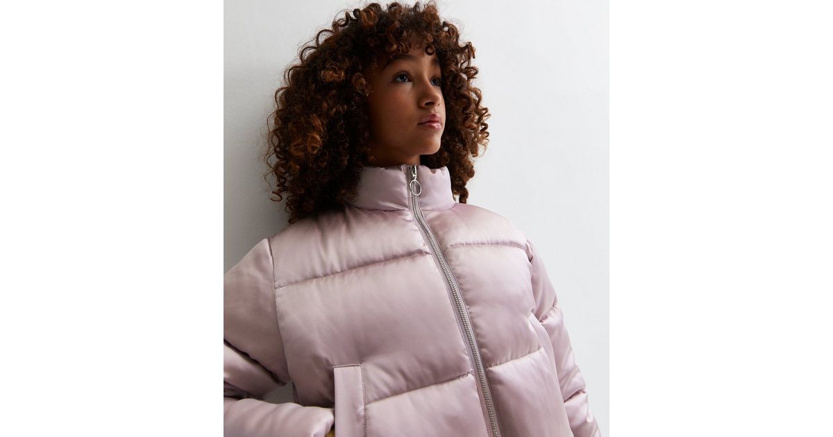 Girls Lilac Satin Zip Up Puffer Jacket | New Look
