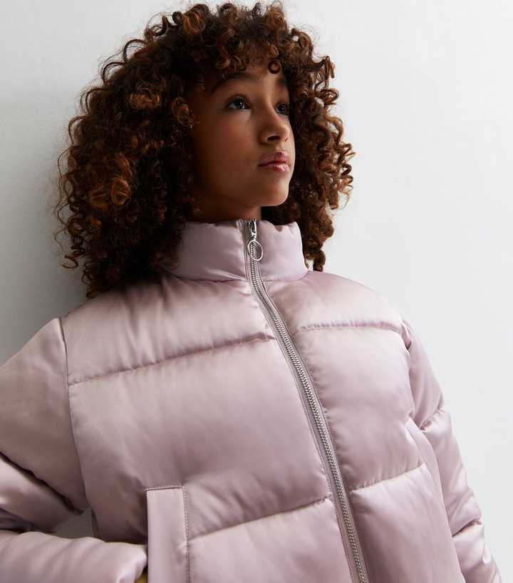 Girls Lilac Satin Zip Up Puffer Jacket | New Look
