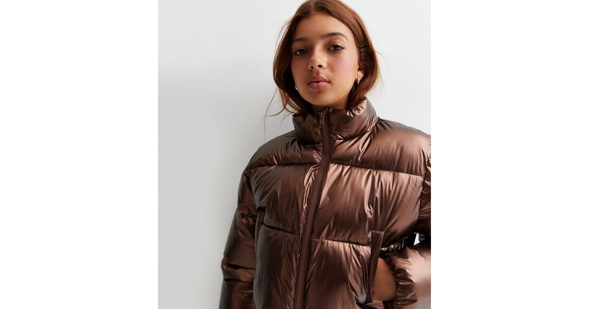 Girls Bronze Metallic Crop Puffer Jacket | New Look