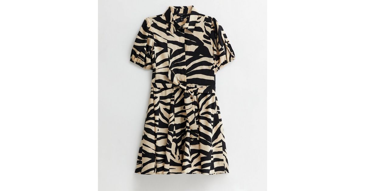 Tall Black Abstract Tie Waist Shirt Dress New Look