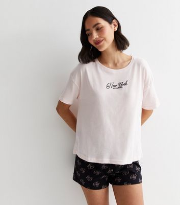 Pink Cotton Short Pyjama Set with NYC Logo | New Look