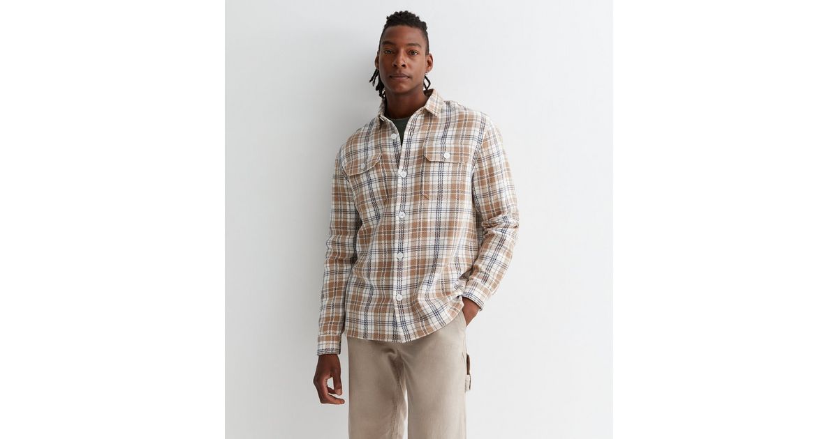White Check Cotton Button Front Relaxed Fit Overshirt | New Look