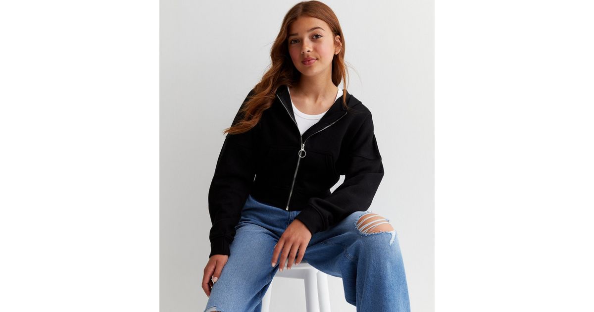 Girls Black Crop Hoodie | New Look