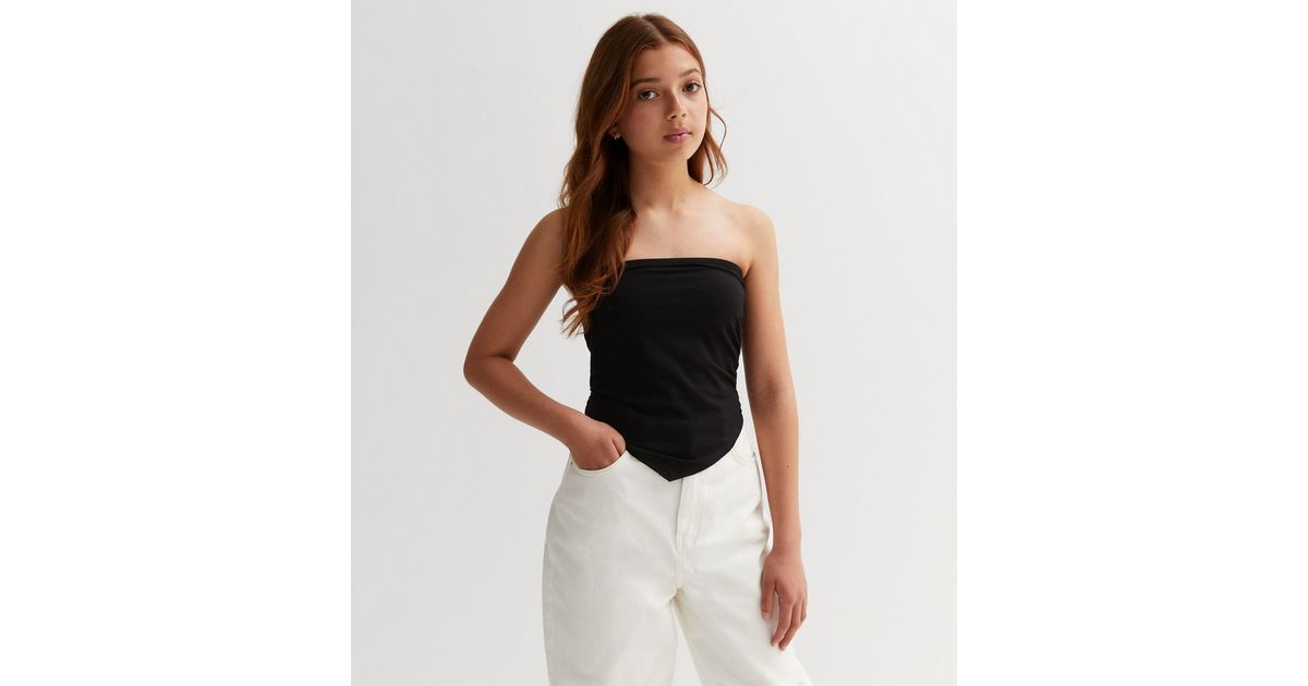 Girls Black Hanky Hem Bandeau Top | New Look