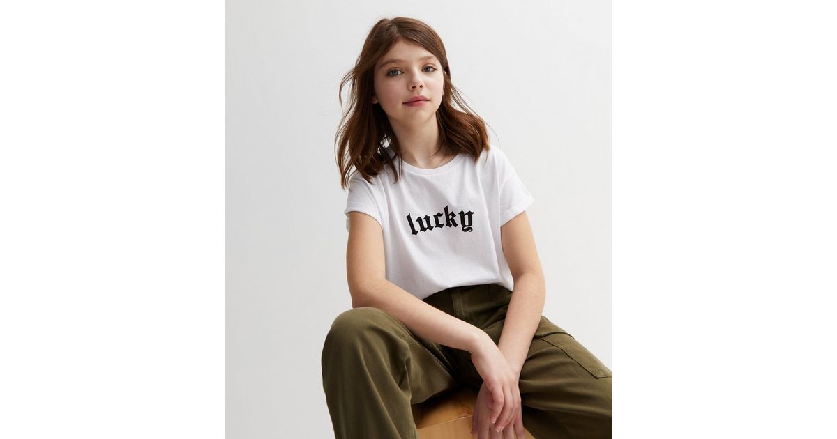 Girls White Lucky Logo T-Shirt | New Look