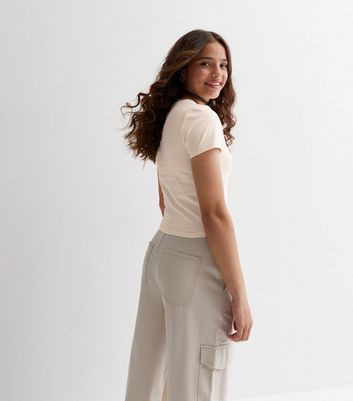 Girls Cream Dragon Logo Ringer T-Shirt | New Look