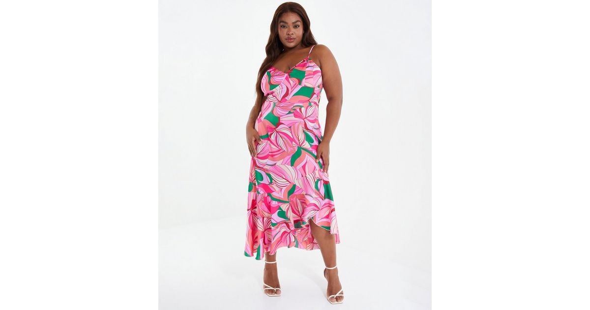 Quiz Curves Pink Floral Strappy Midi Dress New Look