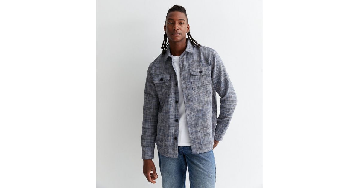 Grey Check Print Textured Regular Fit Overshirt | New Look