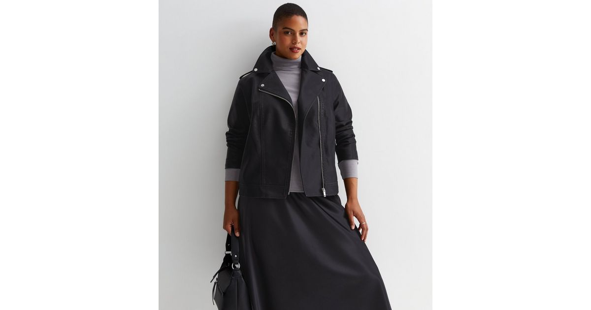Curves Black Leather-Look Biker Jacket | New Look