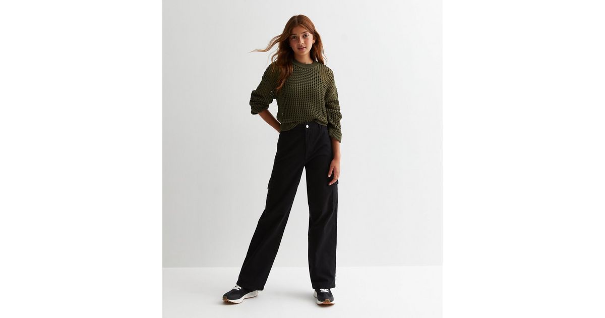 Girls Khaki Open Knit Crew Neck Jumper | New Look