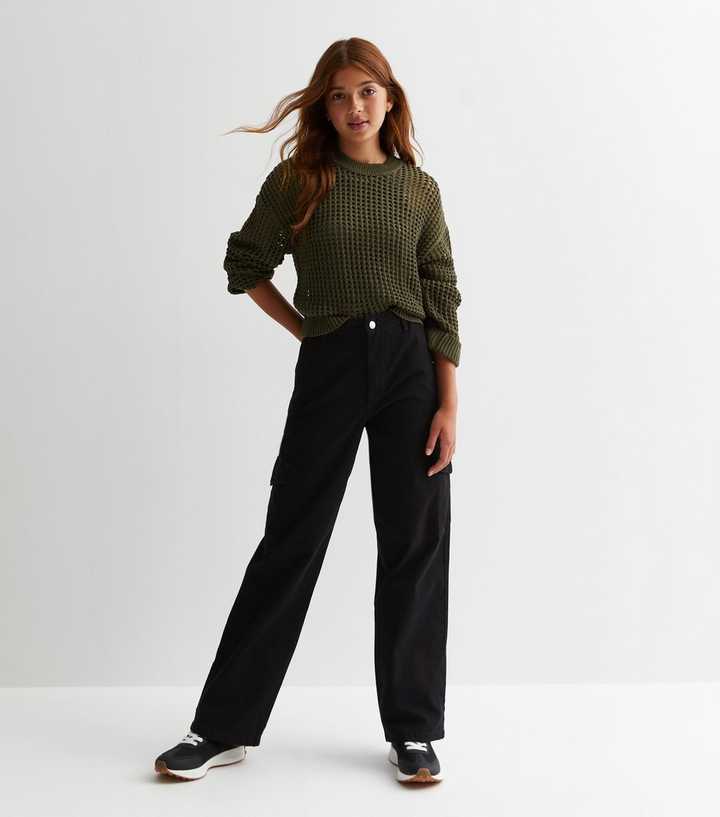 Girls Khaki Open Knit Crew Neck Jumper | New Look