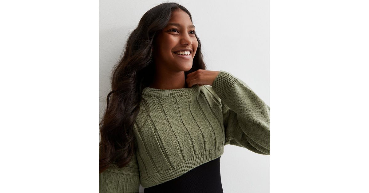 Girls Olive Knit Shrug Crop Jumper | New Look