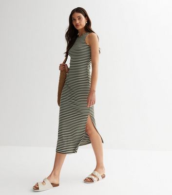 Green Stripe Racer Back Midi Dress | New Look