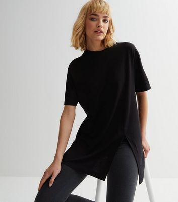 Black Cotton Split Hem Oversized T-Shirt | New Look