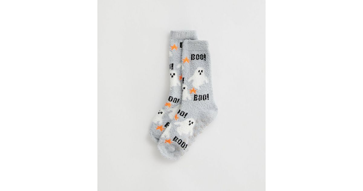 Girls Grey Halloween Ghost Fluffy Socks | New Look