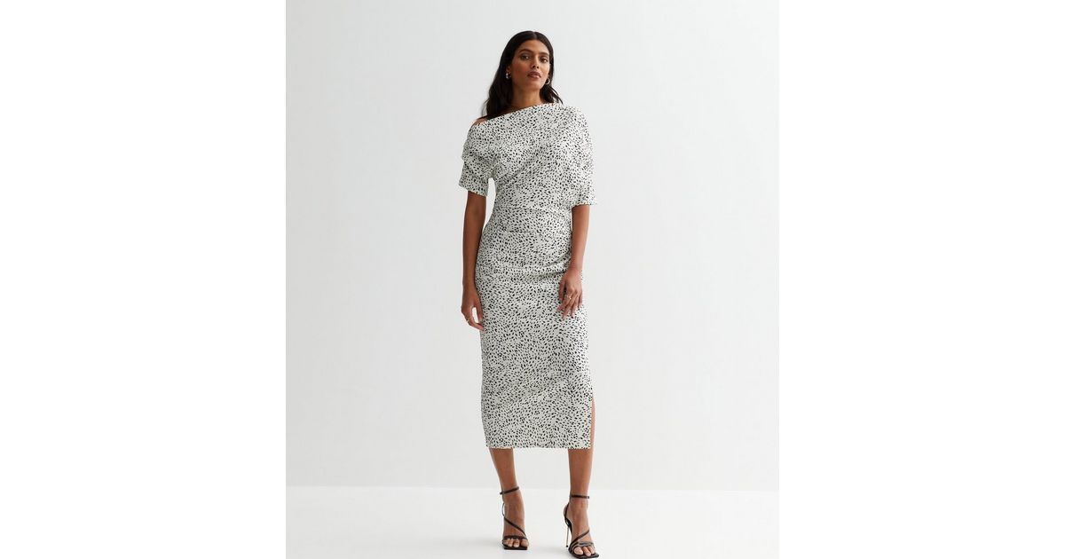 White Spot Asymmetric Split Hem Midaxi Dress | New Look