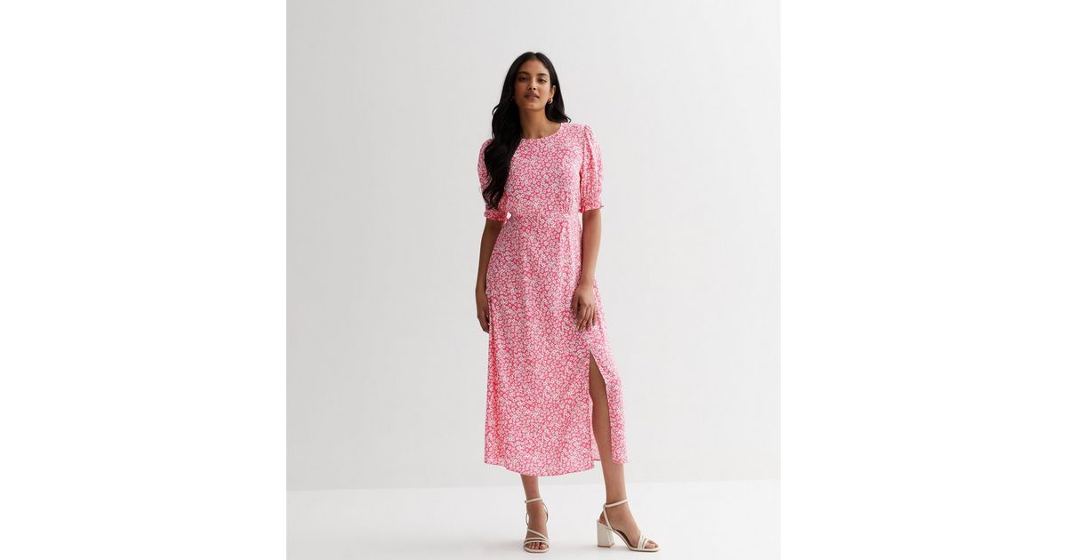 Pink Pattern Split Front Midaxi Dress | New Look