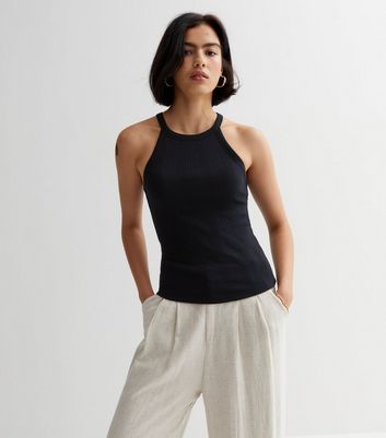 Black Ribbed Racer Vest | New Look
