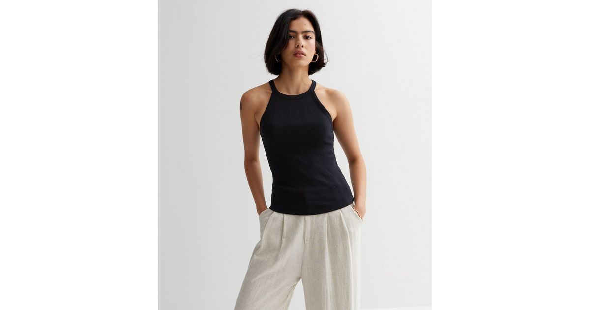 Black Ribbed Racer Vest | New Look