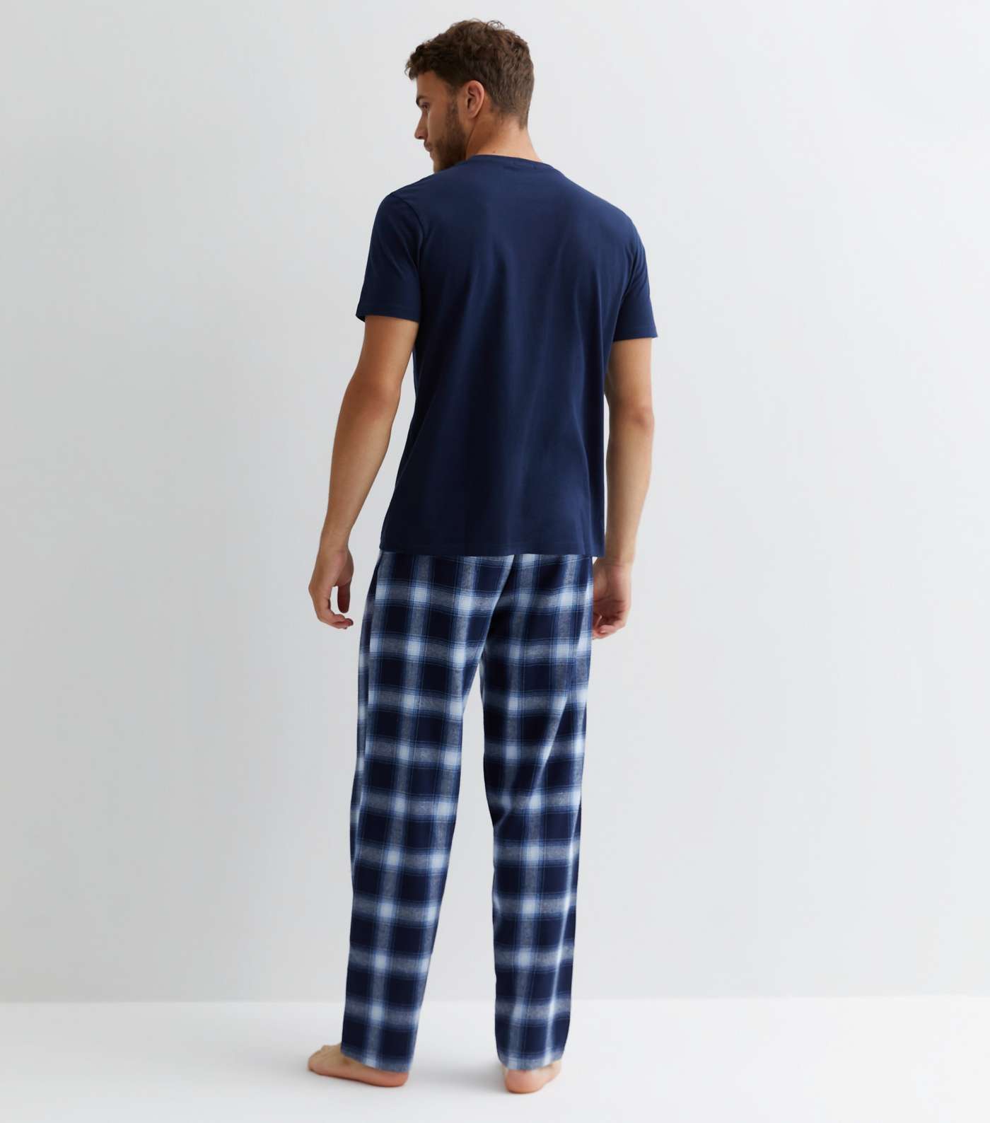 Navy Cotton Jogger Pyjama Set With Check Print New Look