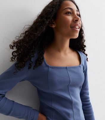 Girls Blue Square Neck Corset Top | New Look