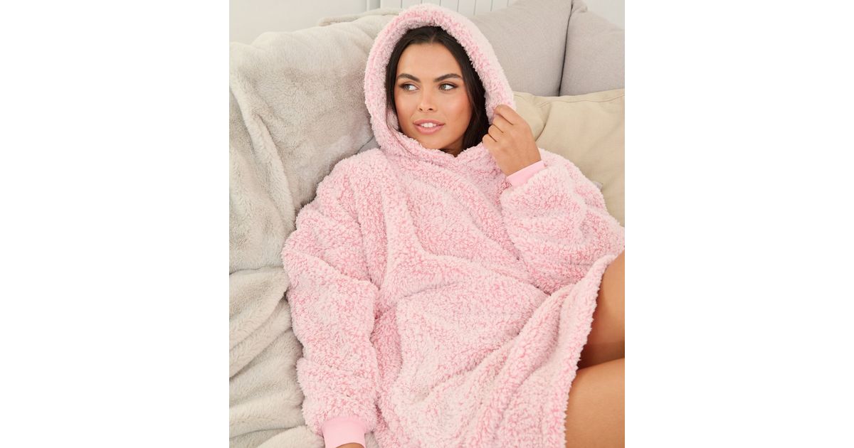 Loungeable Pink Teddy Blanket Hoodie | New Look