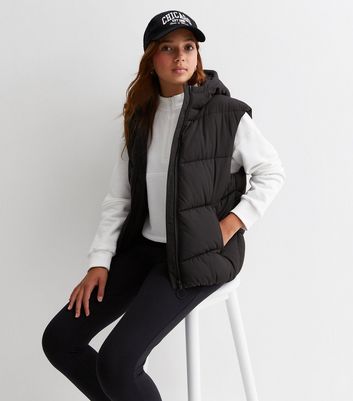 Girls Black Hooded Puffer Gilet | New Look