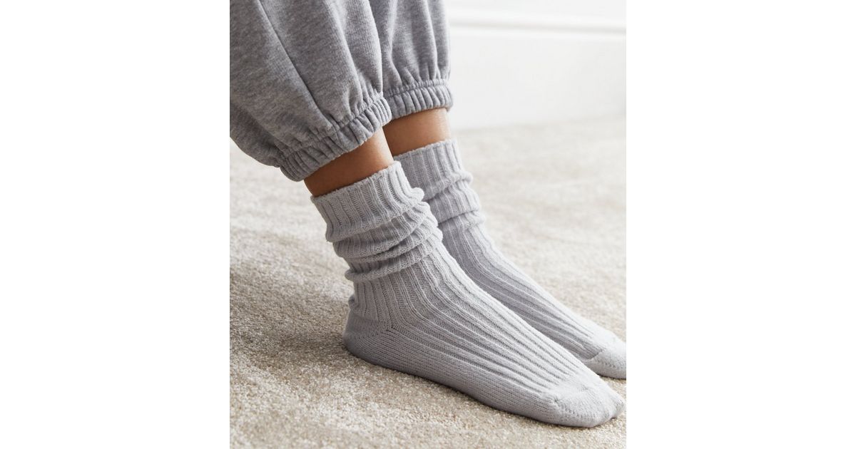 Grey Ribbed Lounge Socks | New Look
