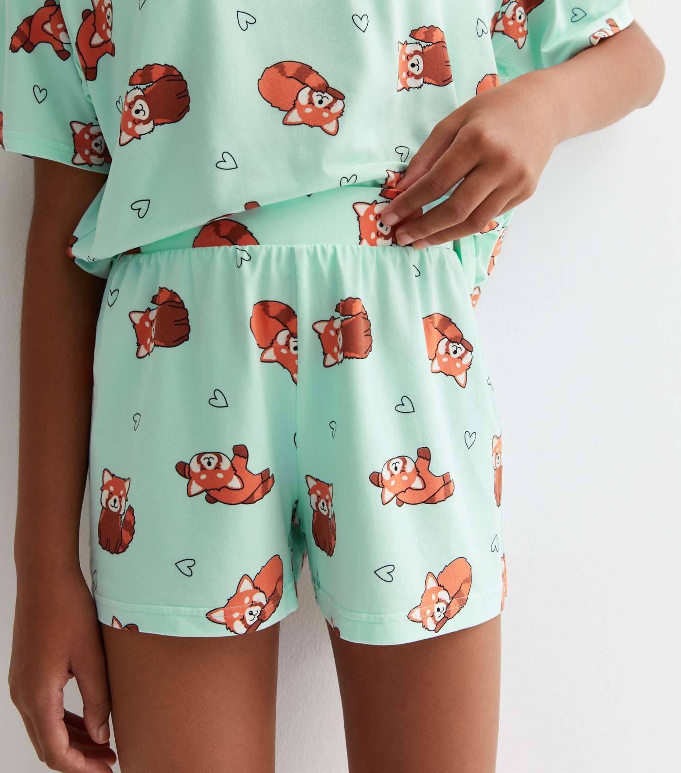 Girls Green Soft Touch Short Pyjama Set With Red Panda Print New Look