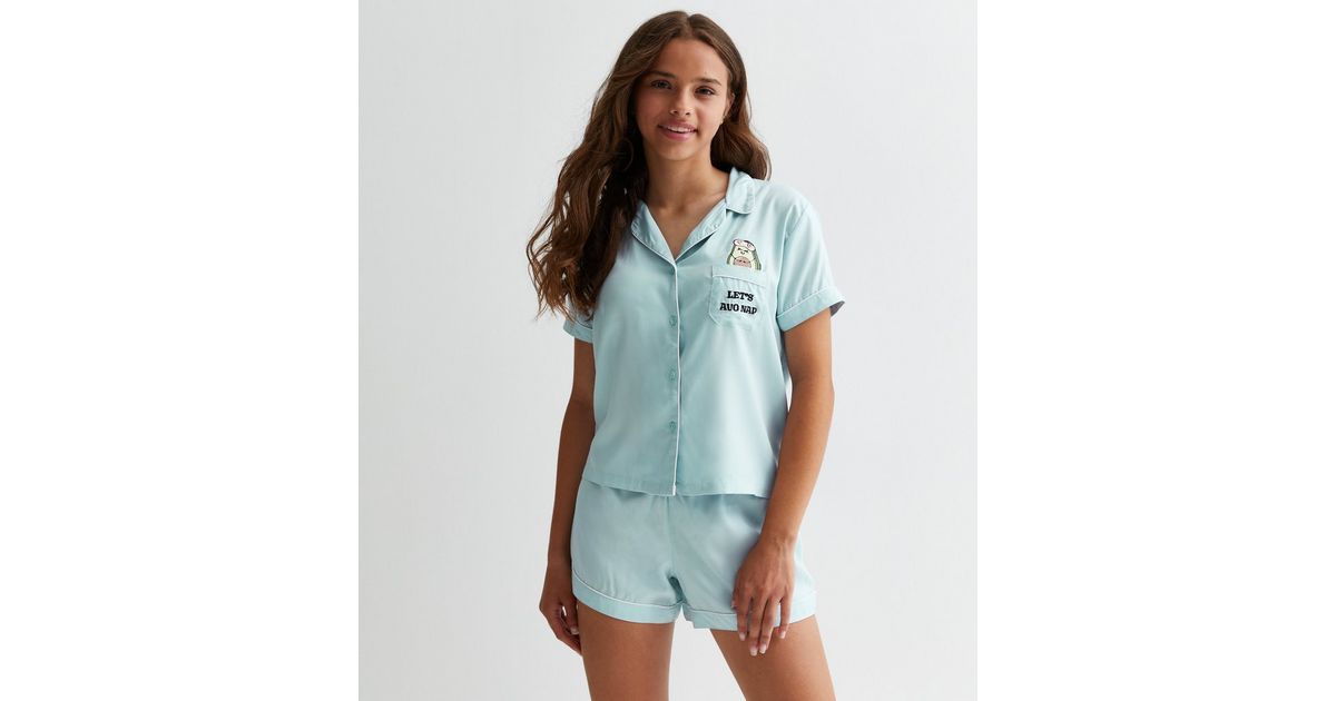 Girls Pale Blue Revere Short Pyjama Set with Avocado Logo | New Look
