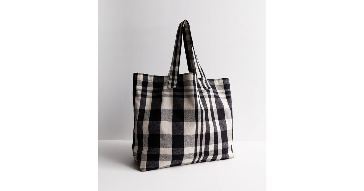 Black Check Canvas Large Tote Bag | New Look