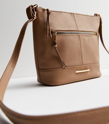 Camel Leather-Look Front Pocket Bucket Bag | New Look