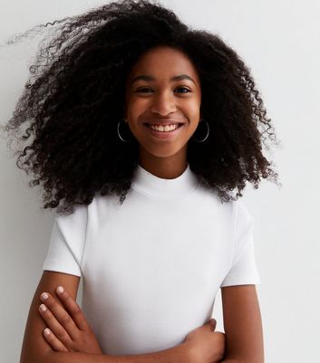 Girls White Ribbed High Neck Top | New Look