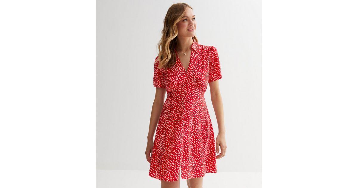Red Spot Button Front Mini Dress | New Look