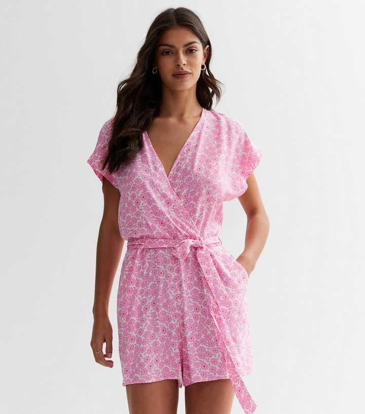 Pink Floral Belted Playsuit | New Look