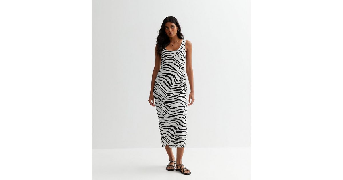 Black Zebra Print Wrap Midaxi Dress | New Look